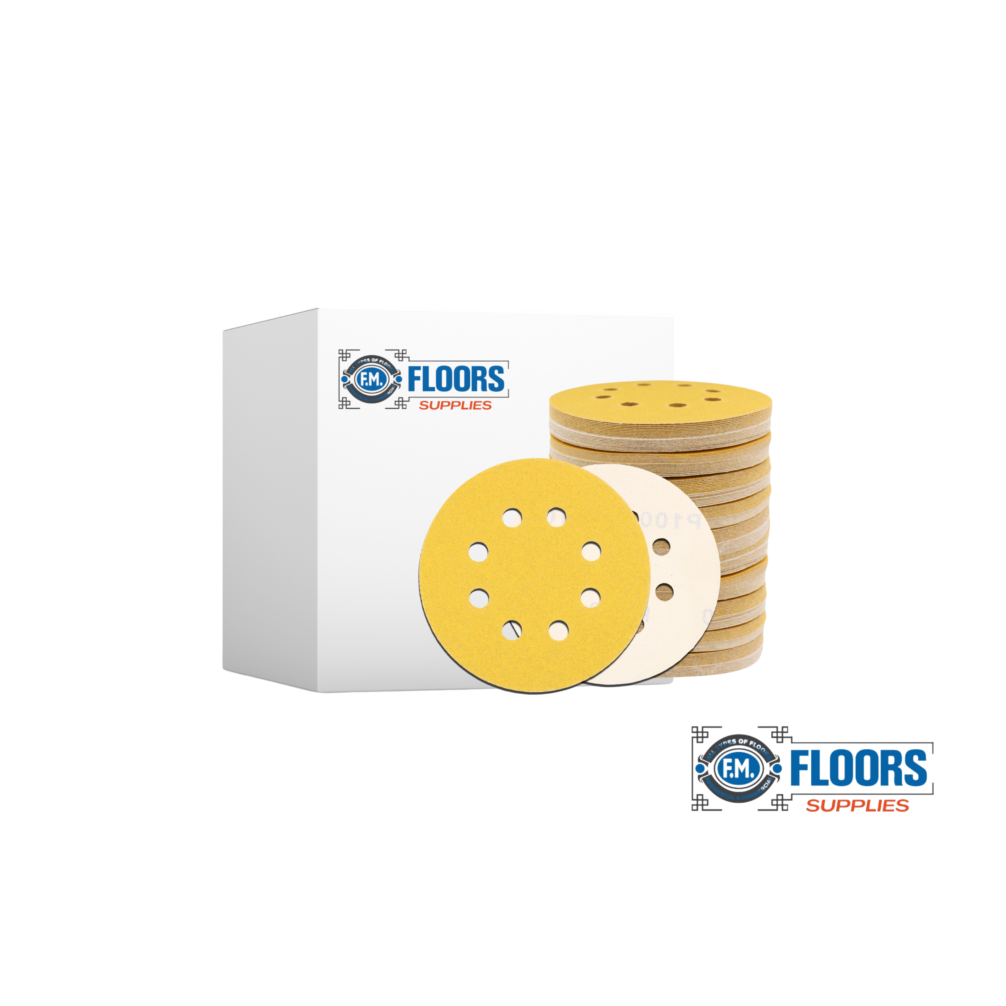 F.M. Floors Supplies Sanding Disc Set Gold 5-Inch 8-Hole Hook and Loop ...